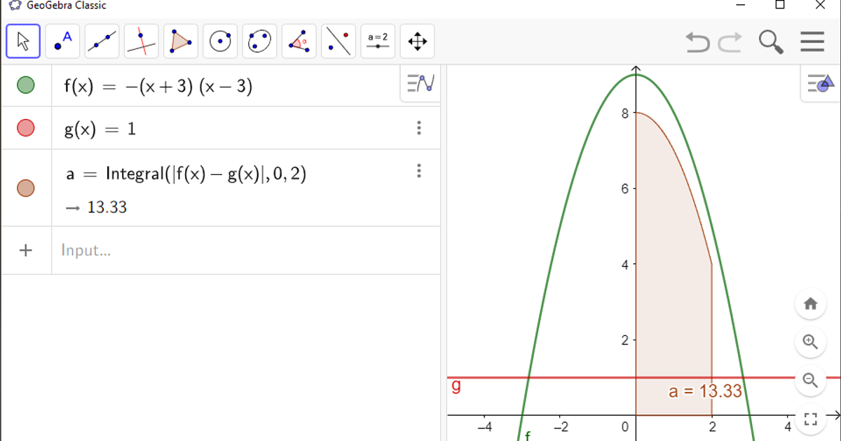 How to Find the Area Between Graphs Using GeoGebra