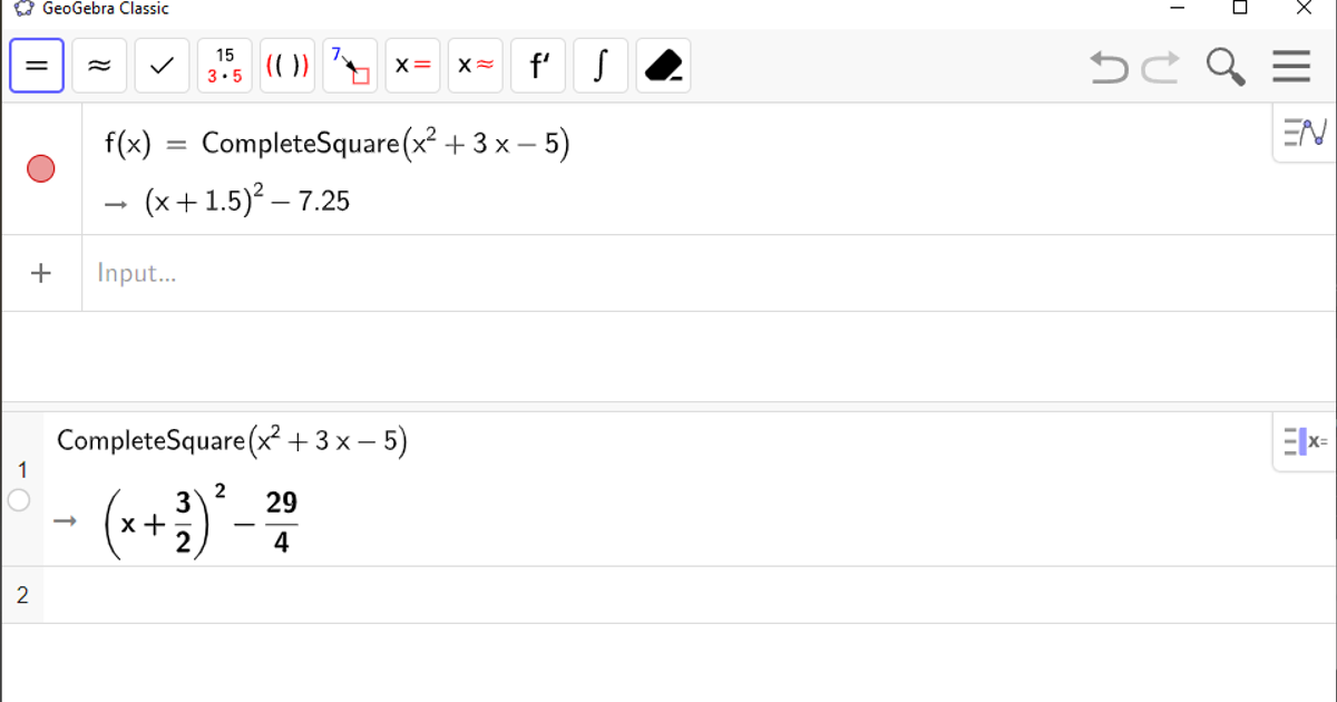 Completing the Square Using GeoGebra