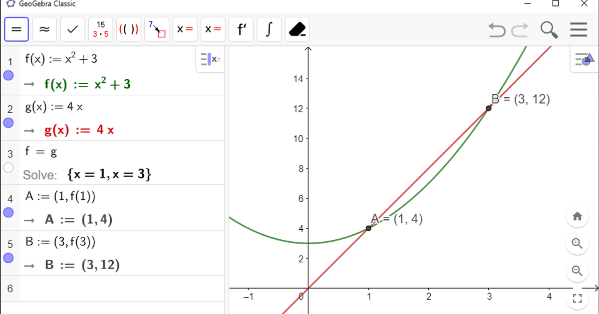 How to Find Intersection Between Graphs in GeoGebra