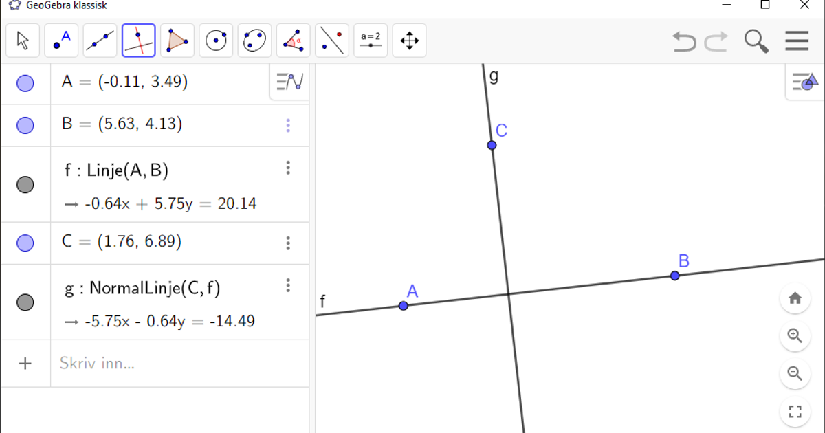 Hvordan lage en normal i GeoGebra