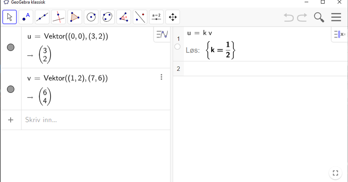 Hvordan teste om vektorer er parallelle med GeoGebra